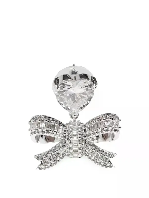 SELF-PORTRAIT Heart Crystal-embellished Bow Drop Earrings