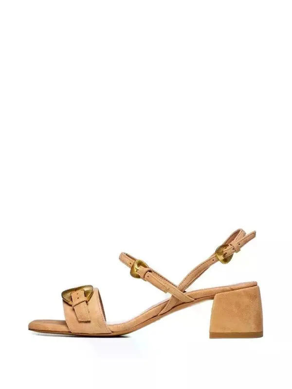 POCHE PARIS Buckle-embellished Block-heel Sandals - Neutrals