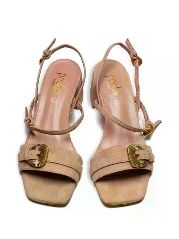 POCHE PARIS Buckle-embellished Block-heel Sandals