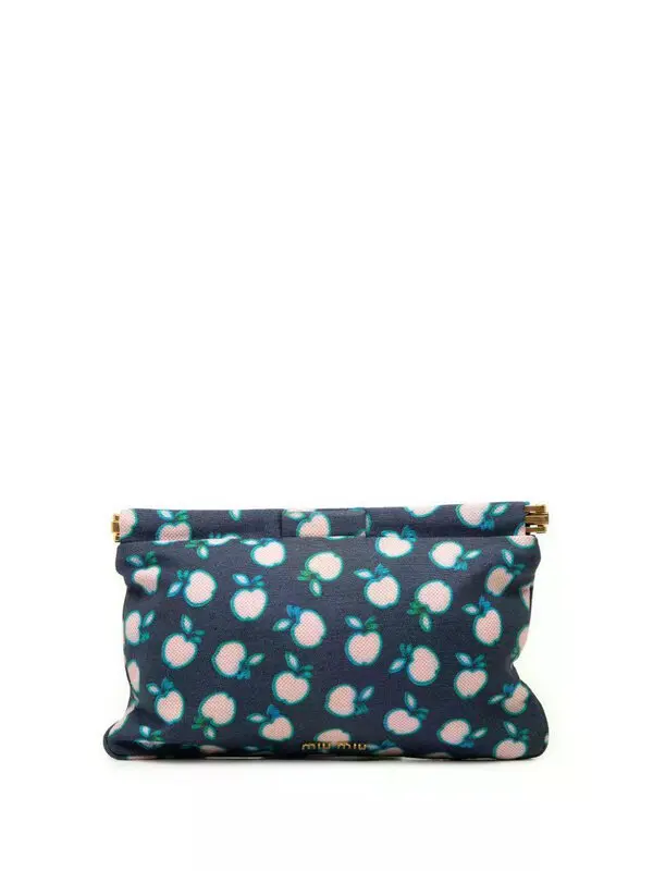 Miu Miu 2010-2026 Canvas Apple Print Frame Flat Pouch Clutch Bag