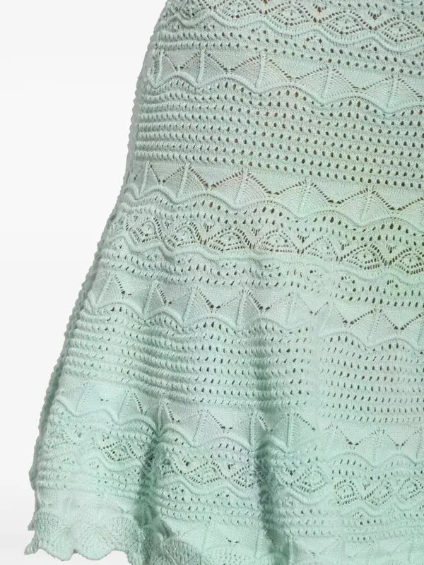 SELF-PORTRAIT Pointelle Knit Mini Skirt - Green