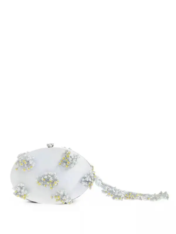 SELF-PORTRAIT Floral-appliqué Satin Mini Clutch Bag - Blue