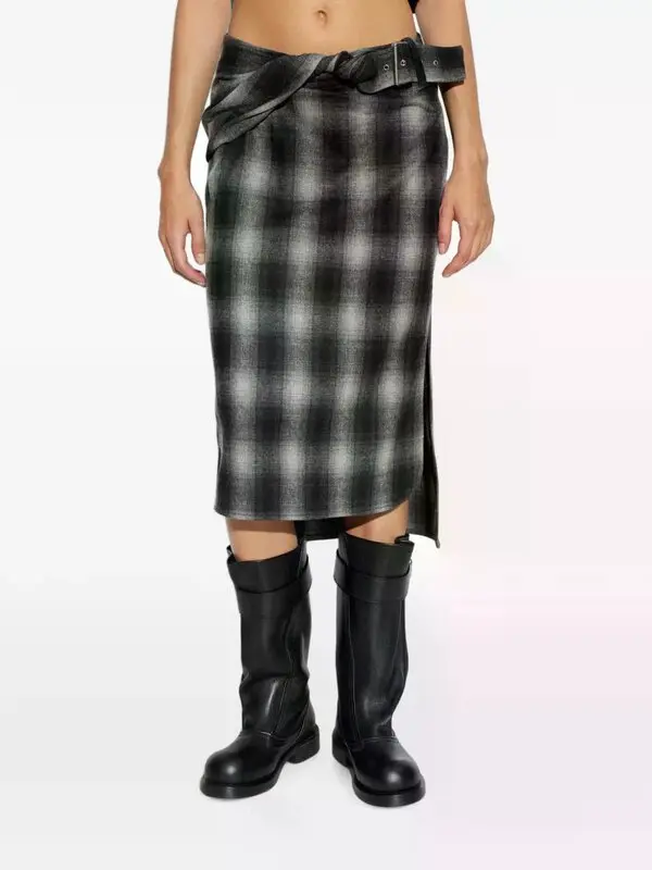 IRO PARIS Checked Belted Midi Skirt