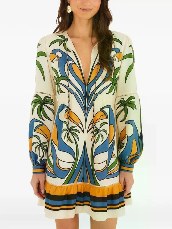 Farm Rio Tropical-graphic Ruffled Mini Dress
