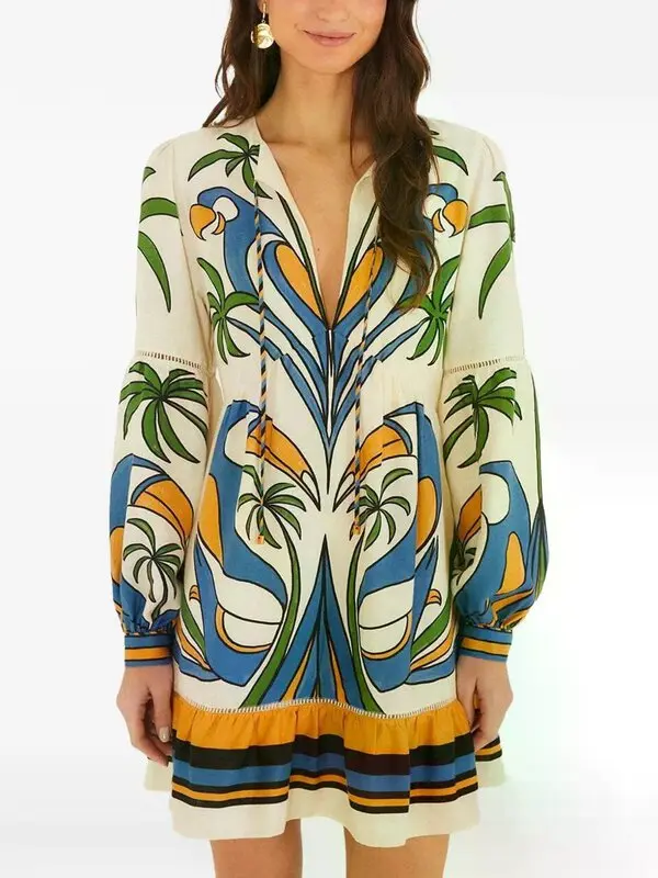 Farm Rio Tropical Graphic Mini Dress - Neutrals