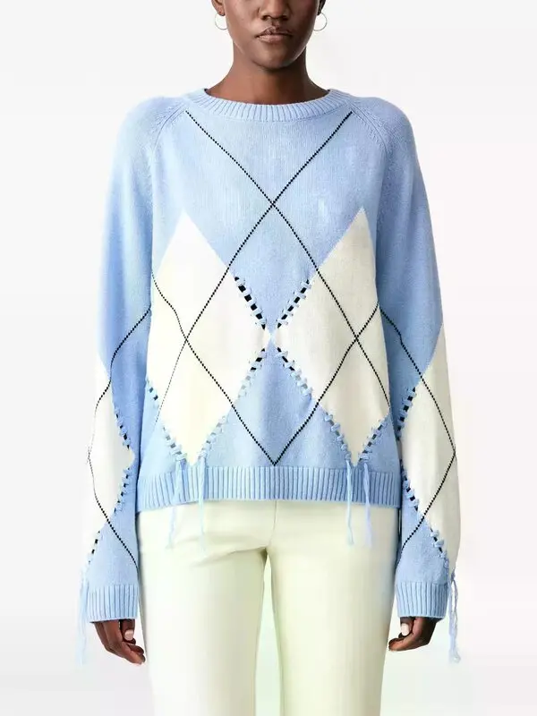 Pinko Argyle Intarsia Distressed Sweater - Blue