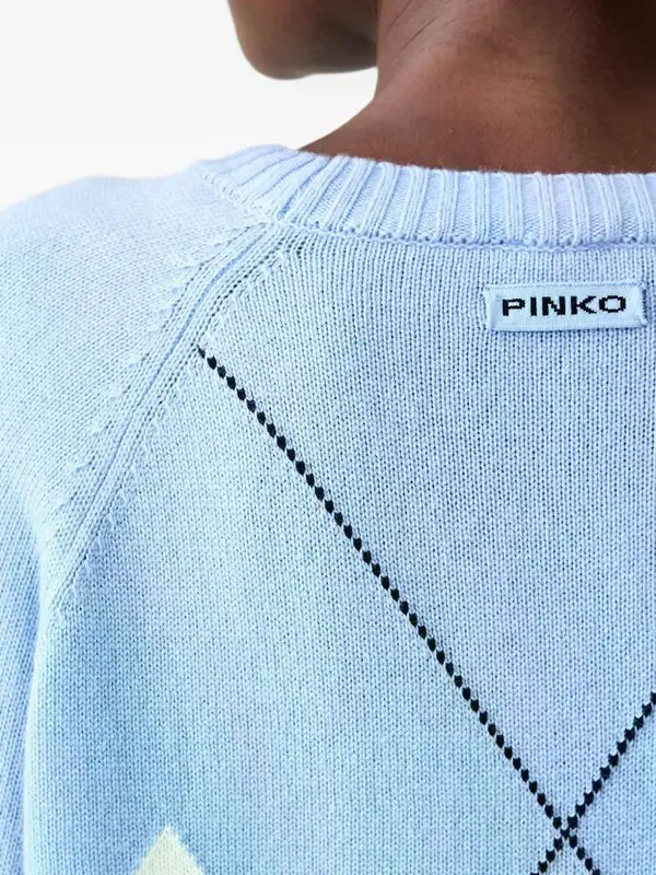 Pinko Argyle Intarsia Distressed Sweater