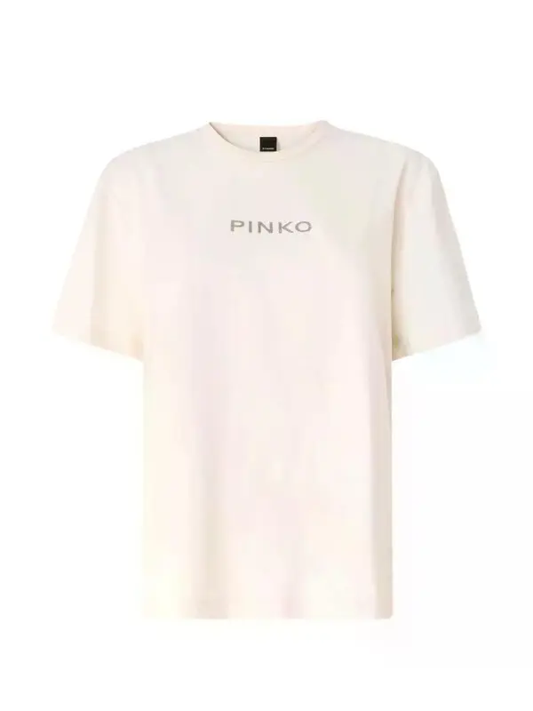 Pinko Logo-print Rhinestone-embellished T-shirt - Neutrals