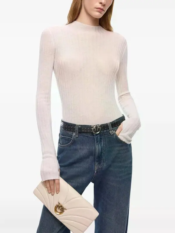 Pinko Ribbed Knit Long Sleeve Sweater - Neutrals