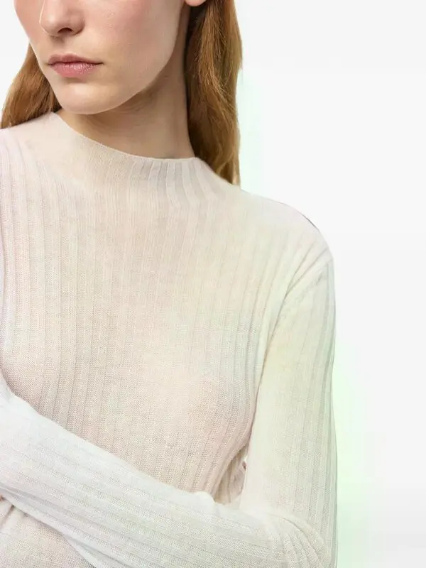 Pinko Ribbed Knit Long Sleeve Sweater - Neutrals