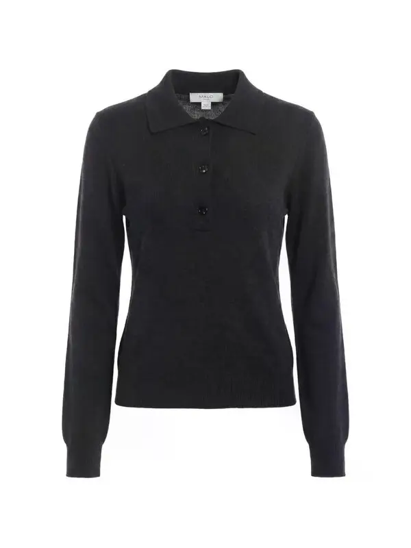 Malo Ribbed Knitted Polo Top - Black