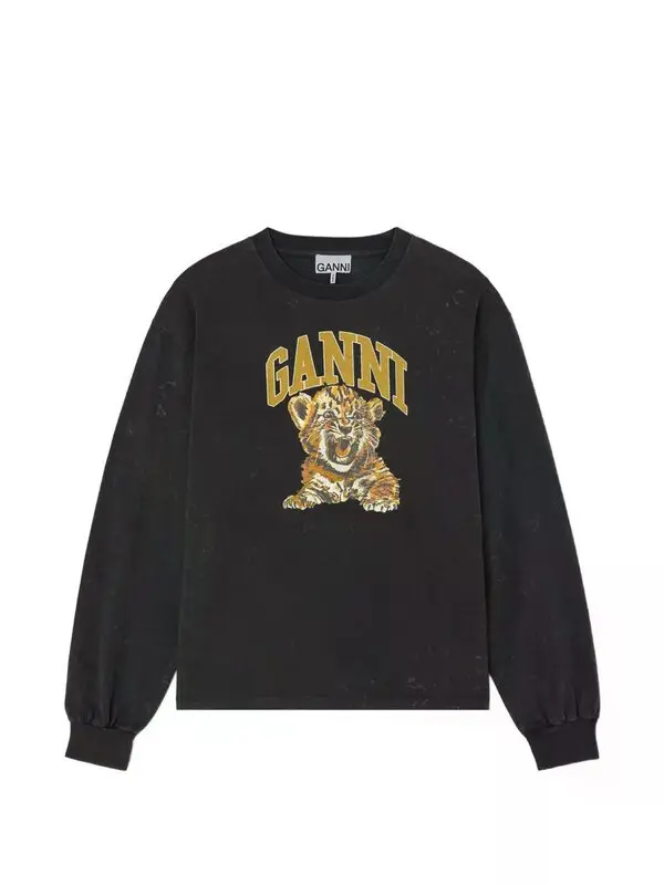 GANNI Graphic Print Long Sleeve T-shirt - Grey