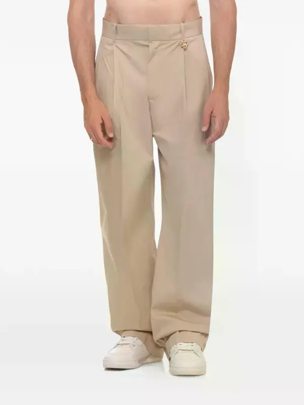 Casablanca Pleated Logo Plaque Wide-leg Trousers