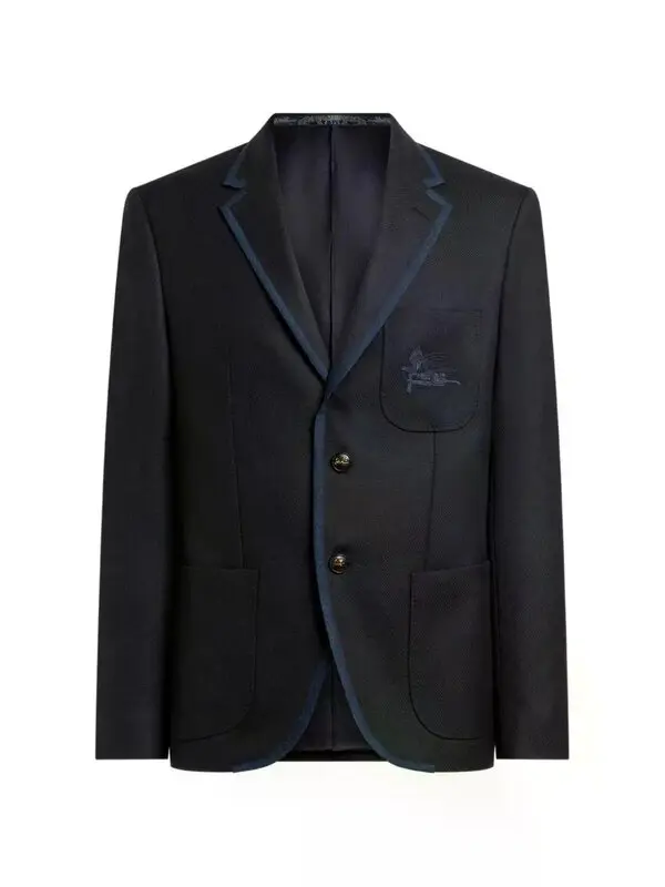 Etro Single-breasted Wool Jacket With Pegaso Logo - Blue