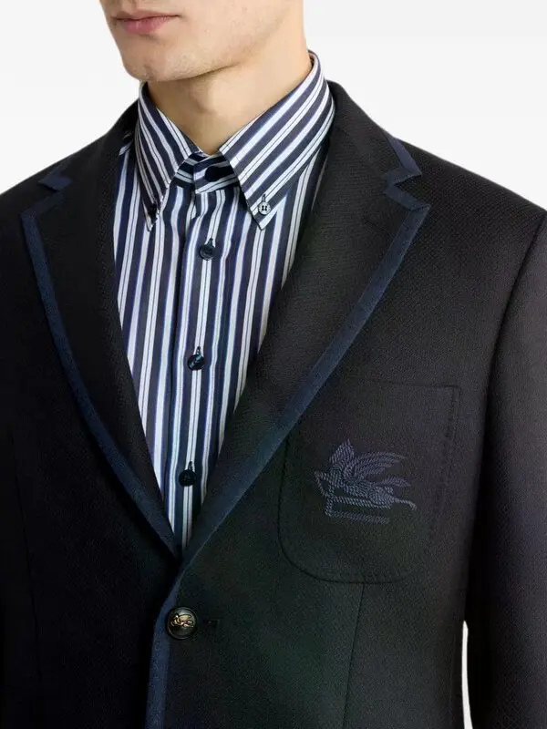 Etro Single-breasted Wool Jacket With Pegaso Logo
