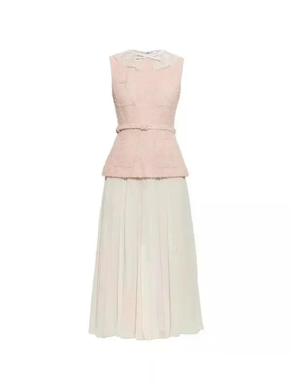 SELF-PORTRAIT Lace-collar Bouclé Midi Dress