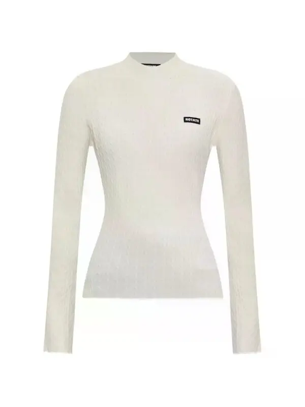 ROTATE BY BIRGER CHRISTENSEN Cable Knit Logo Patch High Neck Sweater - Neutrals