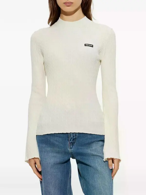ROTATE BY BIRGER CHRISTENSEN Cable Knit Logo Patch High Neck Sweater