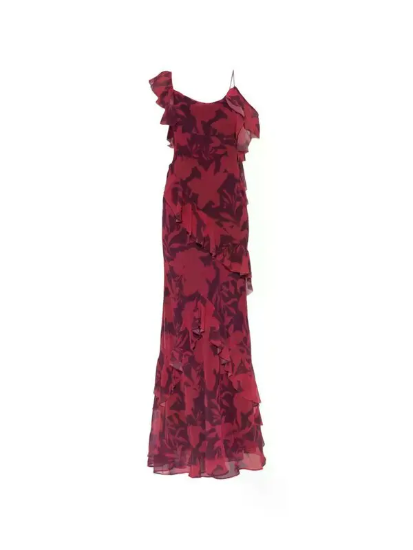 SELF-PORTRAIT Floral-print Ruffled-details Maxi Dress - Red