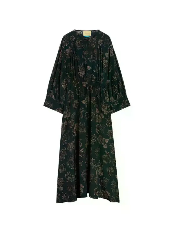 Momoni Edda Printed Long-sleeved Maxi Dress - Green