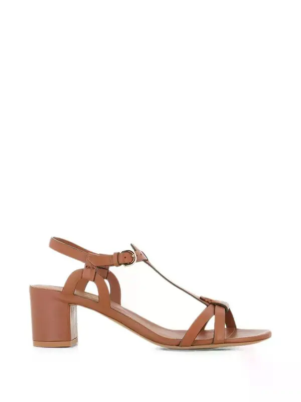 DEL CARLO Betty T-bar Block-heel Sandals - Brown