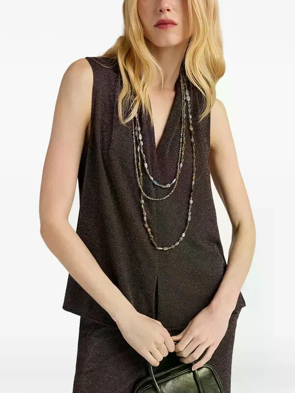 Momoni Kiri Bis Lurex-knit Pleated Tank Top