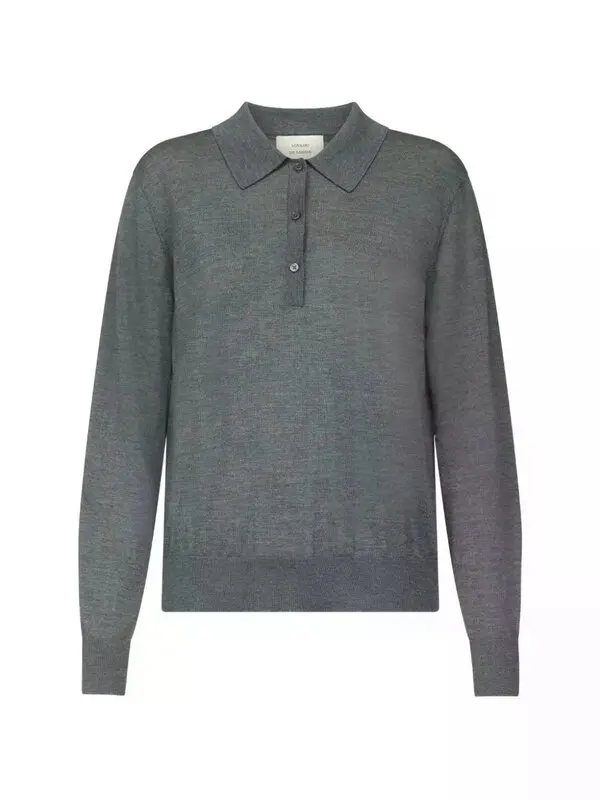 Loulou De Saison Fine-knit Long-sleeve Polo Shirt - Grey