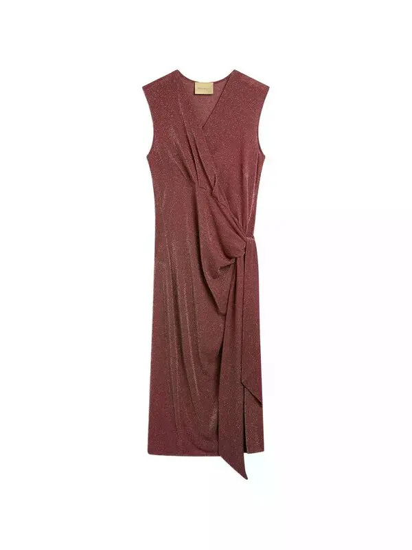 Momoni Roca Draped V-neck Sleeveless Midi Dress - Red