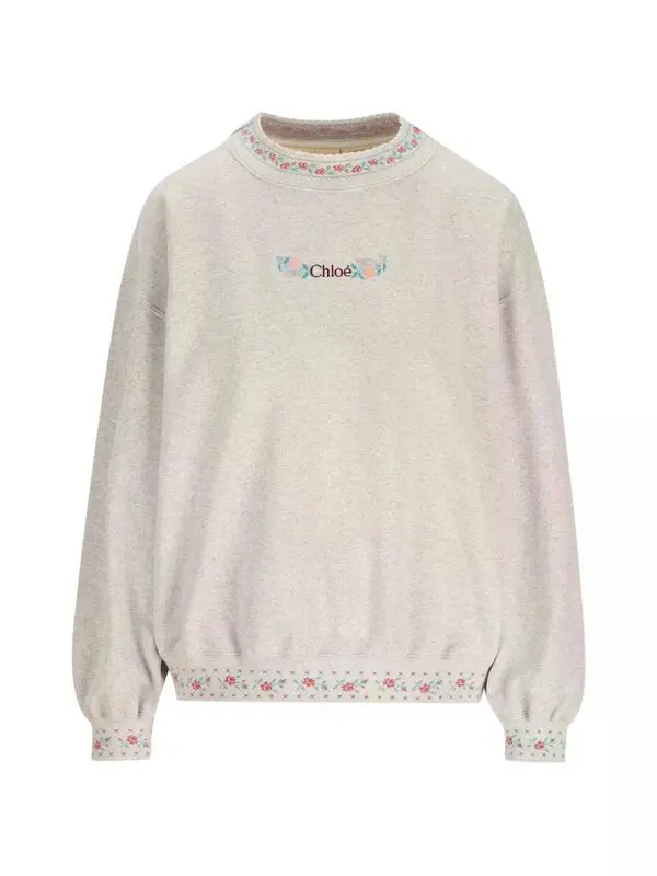 Chloé Floral-embroidered Logo-print Sweater - Grey