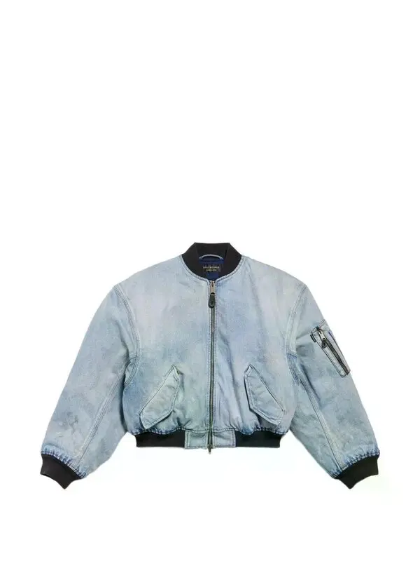Balenciaga Faded-effect Denim Bomber Jacket