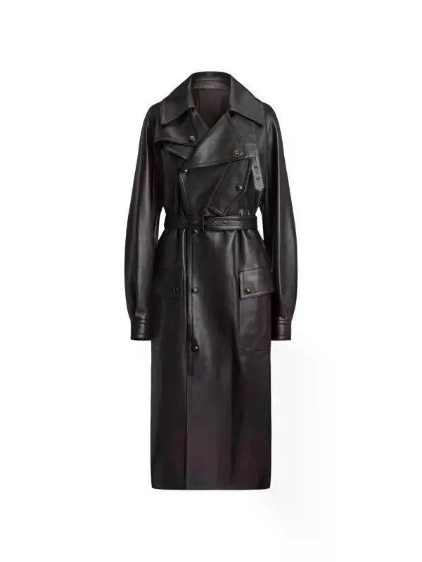 Ralph Lauren Bailey Double-breasted Leather Coat - Brown