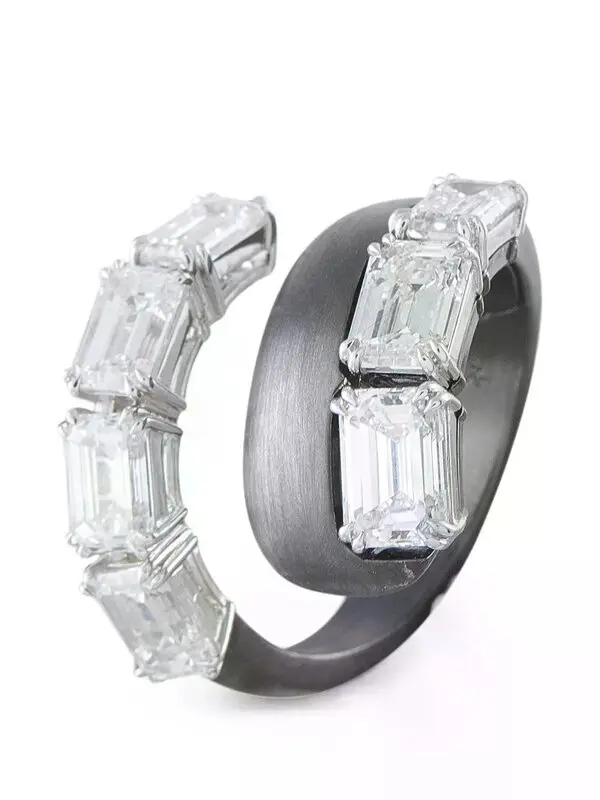 Nikos Koulis Emerald-cut Diamond Wrapped Design Ring In 18k White Gold - Black
