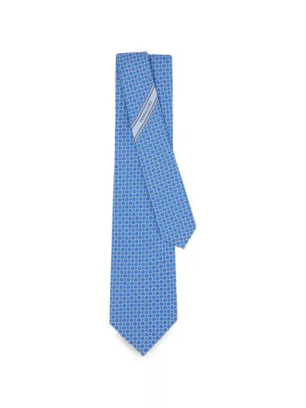 FERRAGAMO Link Print Silk Tie - Blue