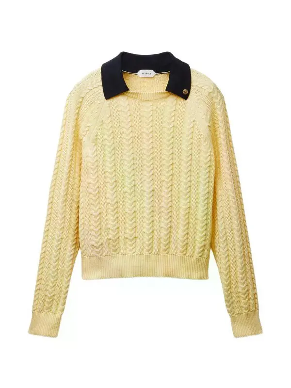 Versace Cable-knit Contrasting-collar Sweater - Yellow