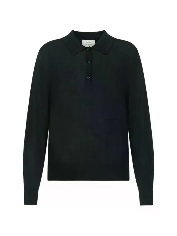 Loulou De Saison Fine-knit Long-sleeve Polo Shirt - Black