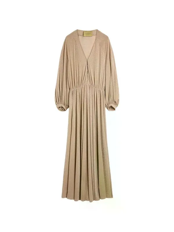 Momoni Geisli Lurex-jersey Long-sleeved Maxi Dress - Neutrals