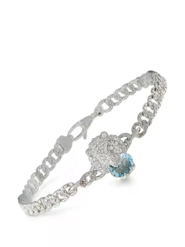Gucci Aquamarine And Diamond Lion-motif Bracelet - Silver