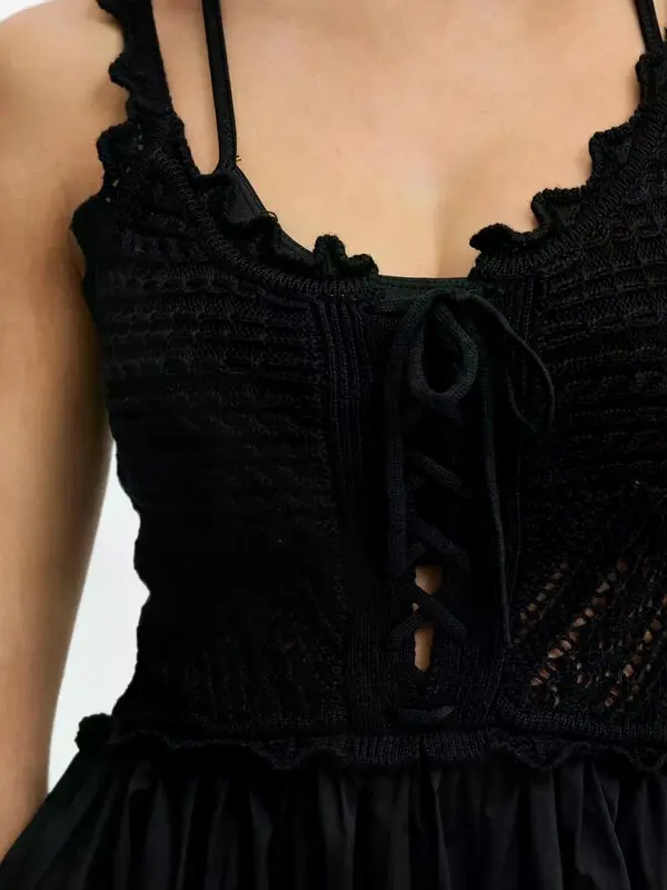 Liu Jo Crochet Lace-up Midi Dress - Black