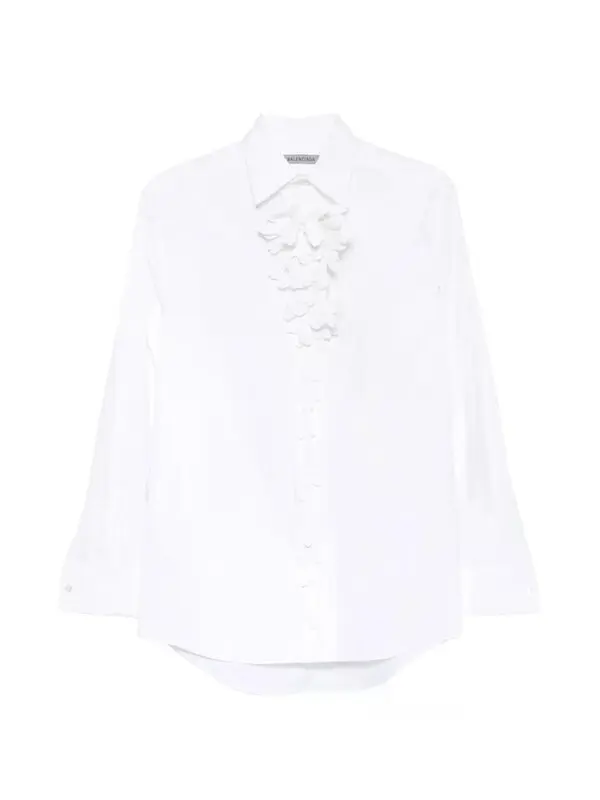 Balenciaga White Cotton Ruffled Detail Shirt - Brown