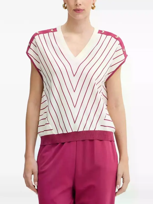 Liu Jo Striped Chevron-knit V-neck Sweater - White