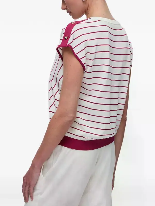Liu Jo Striped Chevron-knit V-neck Sweater - White