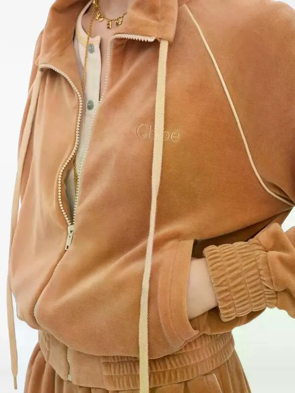 Chloé Logo Embroidered Velvet Quarter Zip Sweater - Orange