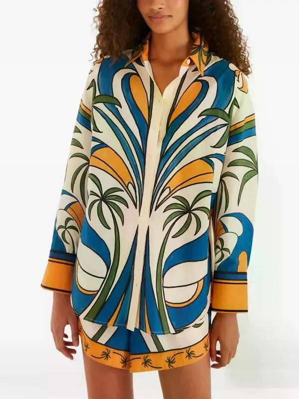 Farm Rio Multicolor Tropical Graphic Collared Buttoned Shirt - Neutrals