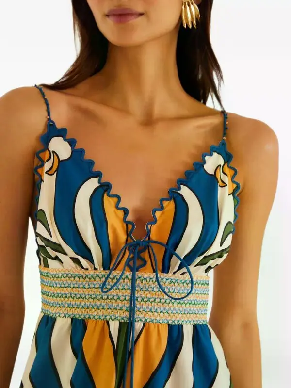 Farm Rio Tropical-graphic Ric-rac Midi Dress