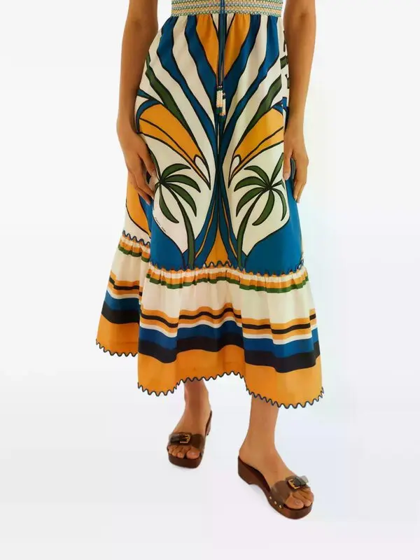 Farm Rio Tropical Graphic Ric Rac Midi Dress - Neutrals