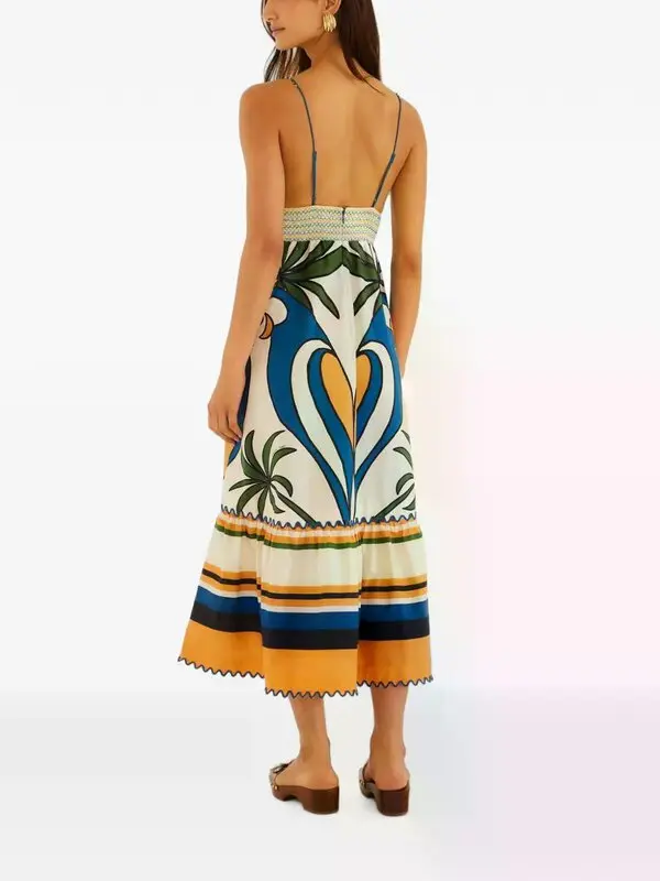 Farm Rio Tropical Graphic Ric Rac Midi Dress
