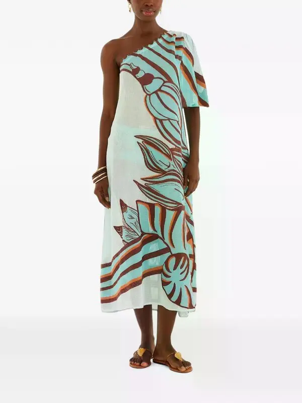 Farm Rio One-shoulder Graphic-print Midi Dress