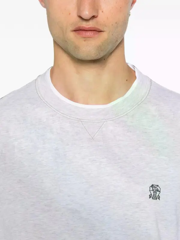Brunello Cucinelli Logo-embroidered Crew-neck T-shirt - Grey