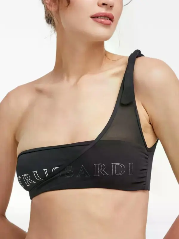 TRUSSARDI One-shoulder Bikini Top With Mesh Detail - Black