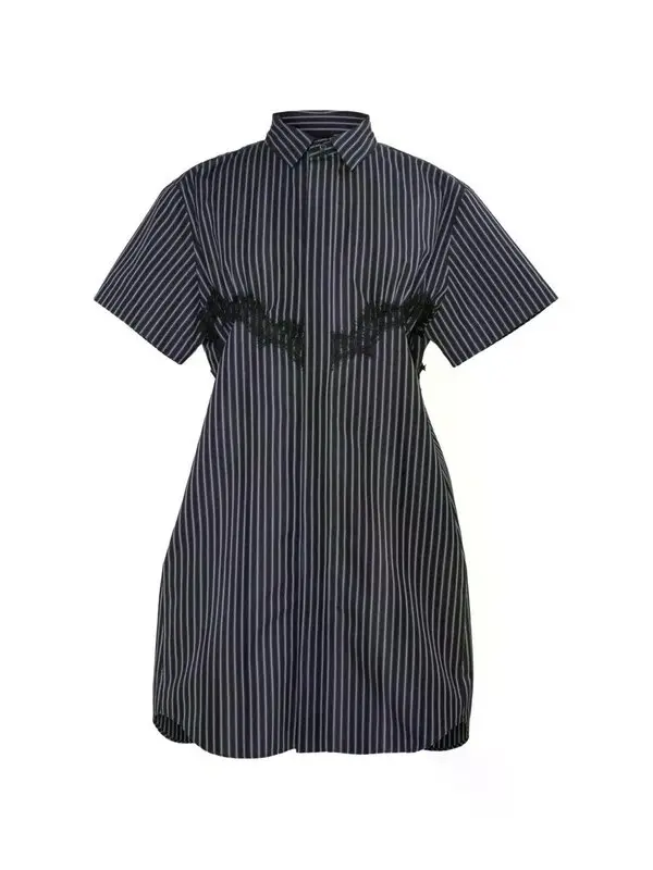 Sacai Lace-detail Striped Midi Dress - Blue